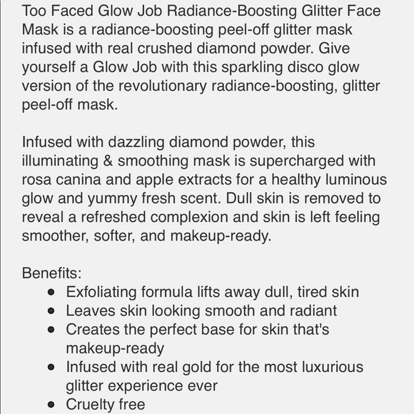 Too Faced | Skincare | Too Faced Glow Job Glitter Mask | Poshmark